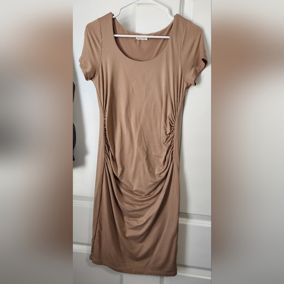 Heart Hips | Dresses | Heart Hips Tan Ruched Bodycon Dress Scoop Neck ...